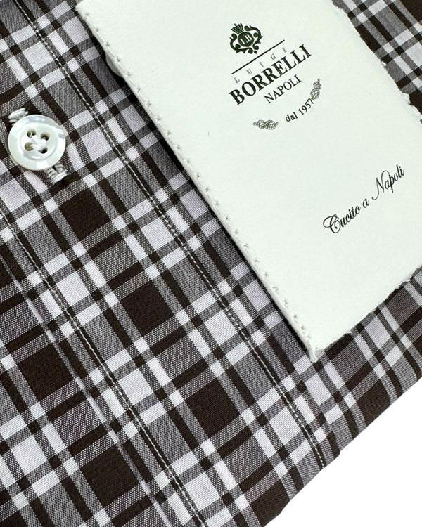 Luigi Borrelli Shirt White Brown Check Plaid - Button Down 45 - 18 SAL ...