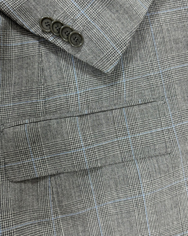 Cesare Attolini Suit Gray Blue Plaid EU 50/ US 40 - Tie Deals