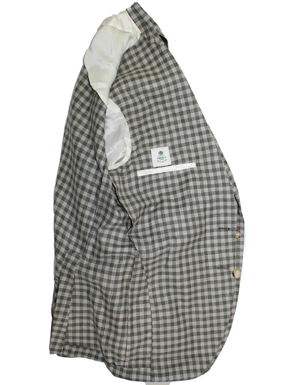 Luigi Borrelli Sport Coat Green Gray Check EU 50/ US 40 Wool Silk Line ...