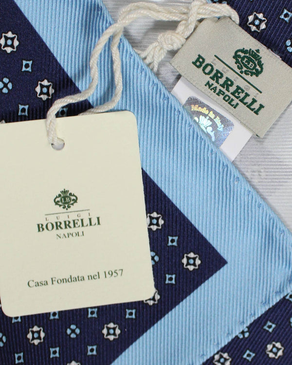 Luigi Borrelli Pocket Square Navy Blue Design SALE - Tie Deals