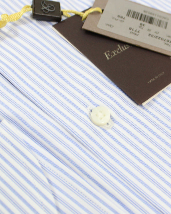 Canali Dress Shirt White Navy Stripes Exclusive Collection 39 - 15 1/2 ...