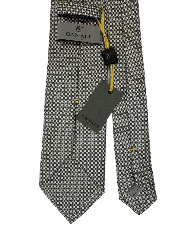 Canali Tie White Gray Brown Micro Pattern - Tie Deals