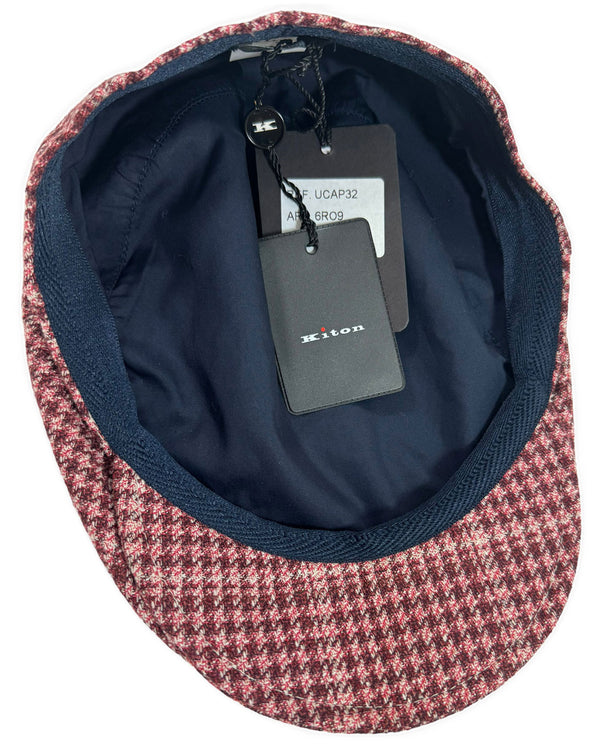 Kiton Flat Cap Maroon Pink Houndstooth - Cashmere Wool SALE - Tie Deals