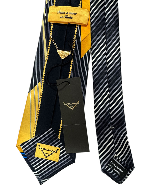 Vitaliano Pancaldi Silk Tie Black Orange Gray Swirl Design - Tie Deals