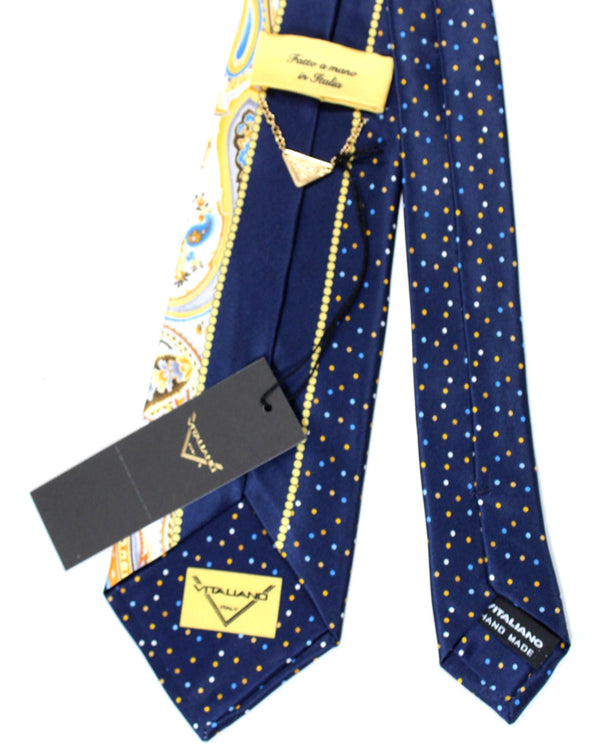 Vitaliano Pancaldi Silk Tie Dark Blue Orange Blue Mini Dots & Paisley ...