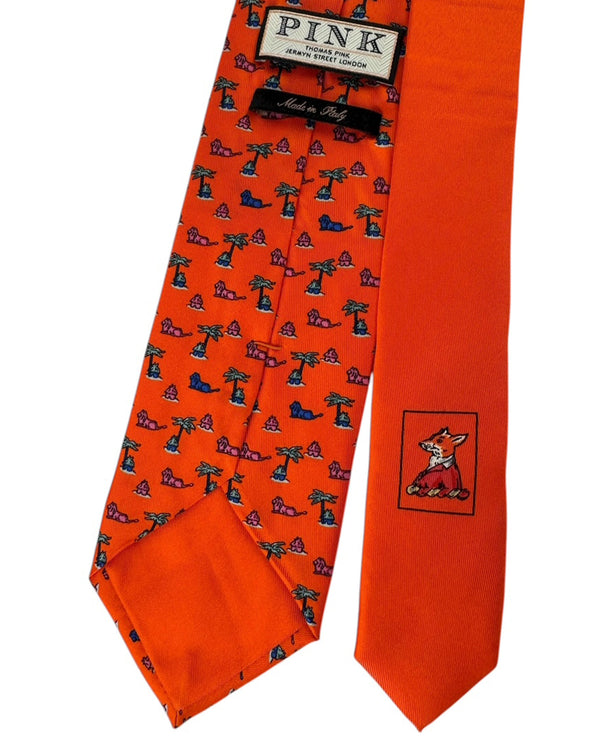 Thomas Pink Tie Bright Orange Lion Novelty Design - Hand Made In Italy ...
