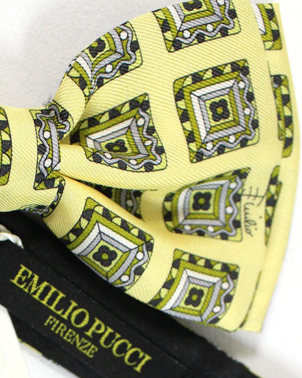 Emilio Pucci Silk Bow Tie Yellow Olive Gray Medallions - Made In Italy ...