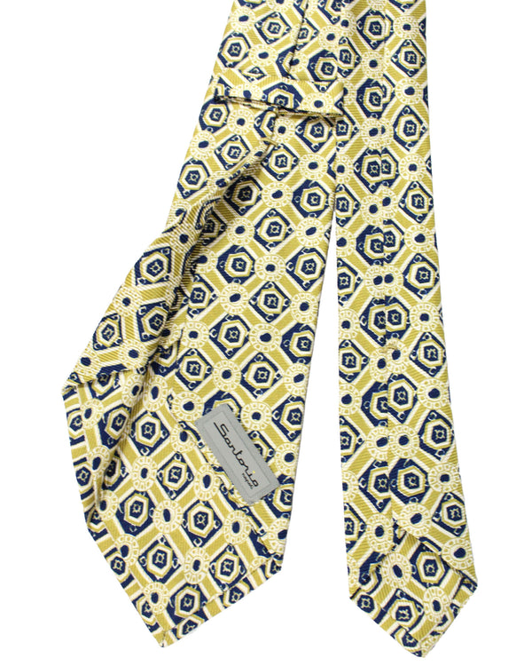 Sartorio Sevenfold Tie Chartreuse Navy Medallions SALE - Tie Deals