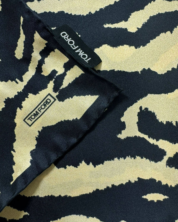 Tom Ford Silk Pocket Square Black Tan Tiger - Tie Deals