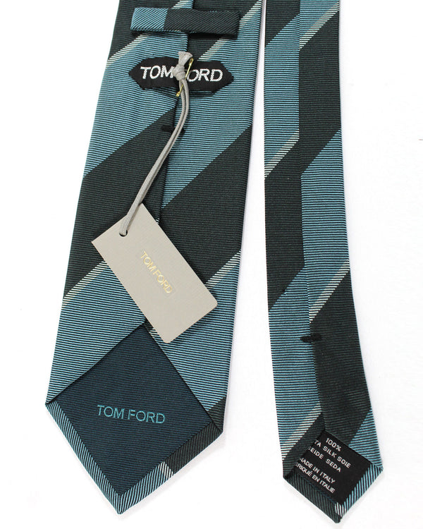 Tom Ford Tie Metallic Blue Black Stripes - Tie Deals