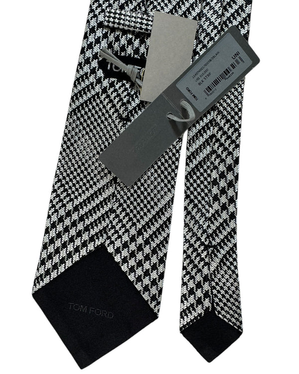 Tom Ford Tie Black Silver Gray Houndstooth Check - Wide Necktie - Tie Deals
