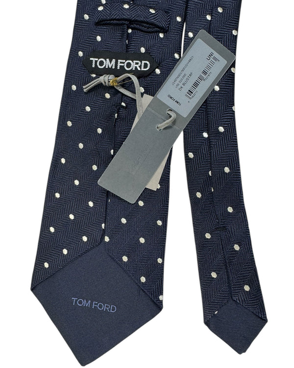 Tom Ford Tie Dark Blue Silver Dots - Wide Necktie - Tie Deals