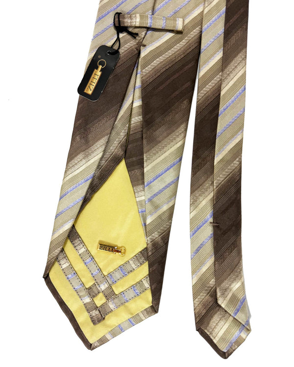 Zilli Sevenfold Tie Brown Stripes - Wide Necktie SALE - Tie Deals