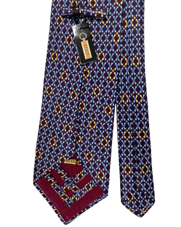 Zilli Silk Tie Maroon Metallic Gray Gold Geometric - Wide Necktie - Tie ...