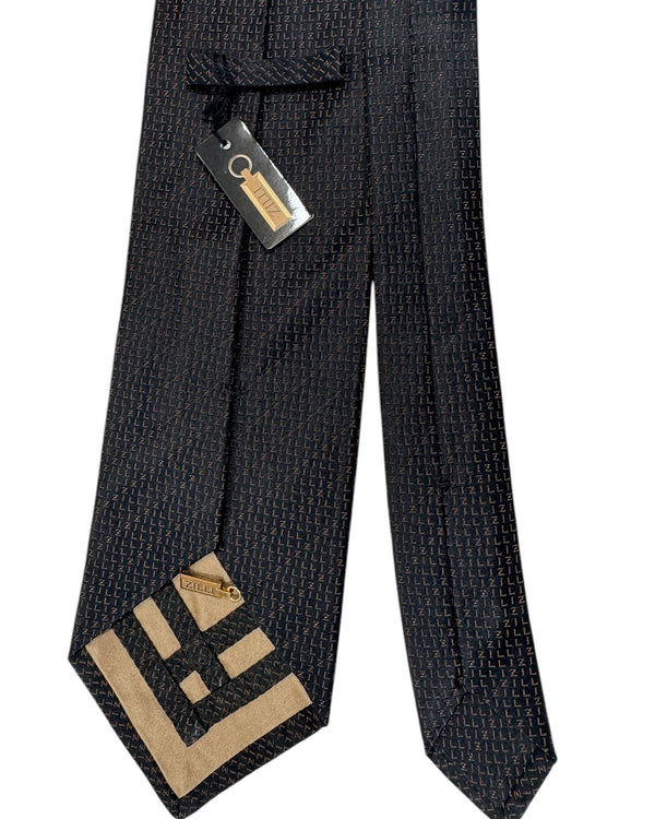 Zilli Tie Black Taupe Logo Design - Wide Necktie - Tie Deals