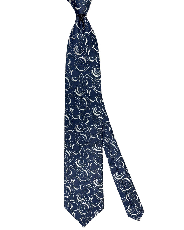 Zilli Tie Midnight Blue Silver Design - Wide Necktie SALE - Tie Deals